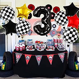 40Inch Race Car Balloons Race Car Theme Birthday Party Supplies Racing Number 3 Balloon Checkered Star Balloons 3rd Car Party Decorations for Boys Racing Truck Wheels Party Supplies Favor