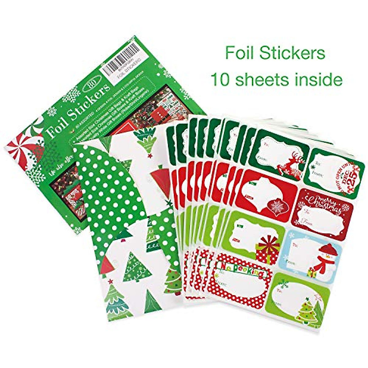 80-Count Foil Christmas Tags Sticker，8 Jumbo Designs - Xmas to from Christmas Sticker Name Tags Write On Labels - Holiday Present Labels