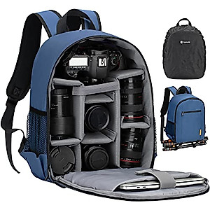 TARION Camera Bag Professional Camera Backpack Case with Laptop Compartment Waterproof Rain Cover for DSLR SLR Mirrorless Camera Lens Tripod Photography Backpack for Women Men Photographer Blue TB-S