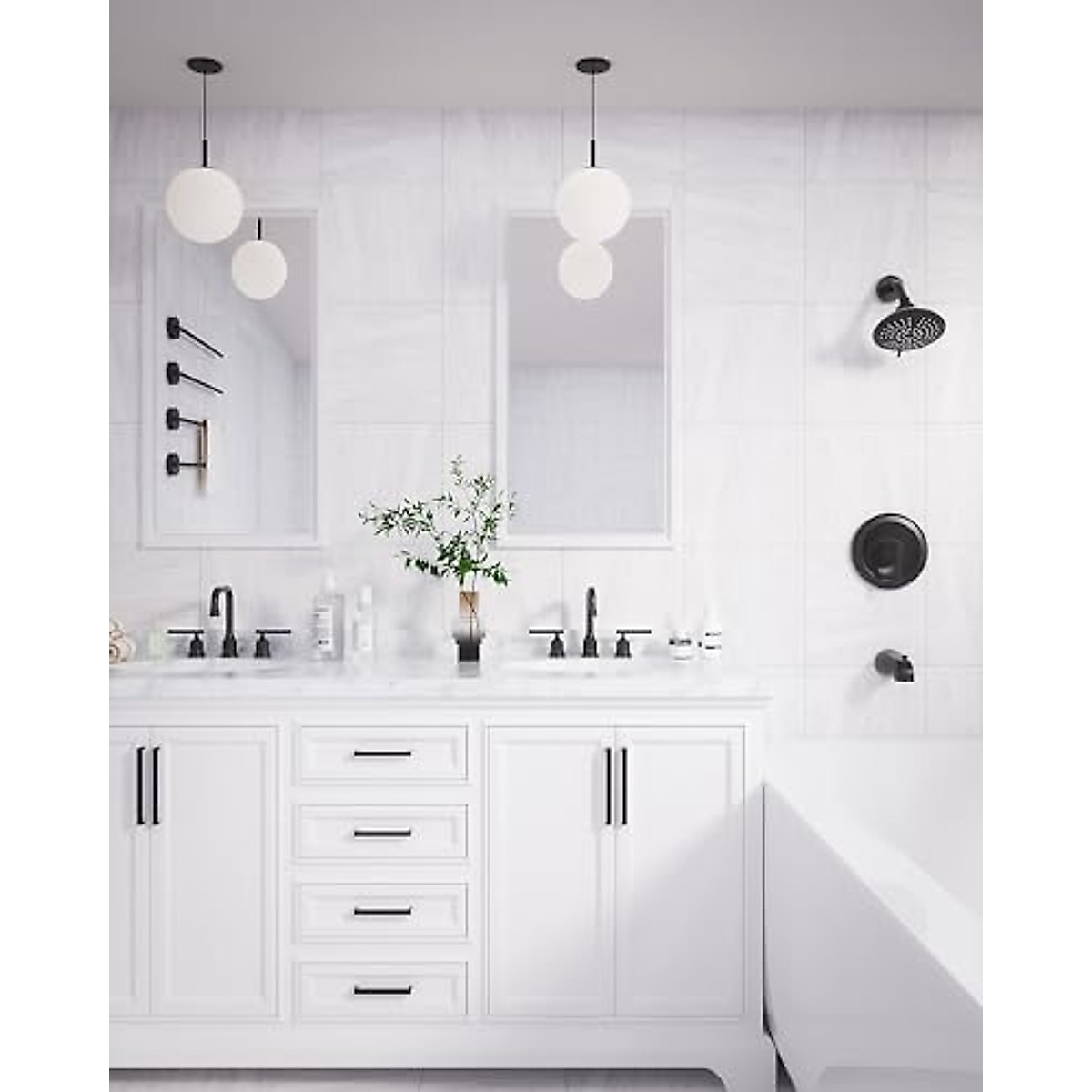 WOWOW Matte Black Shower Faucet Set with Tub Spout and 6-Inch Rain Shower Head, Brass Shower System Single Handle Tub and Shower Trim Kit (Valve Included)