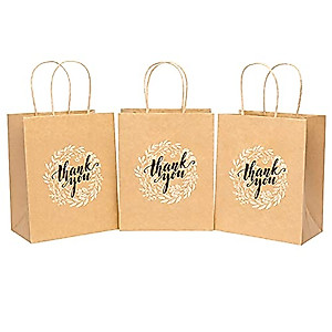 VHOB Artenkraft Medium Thank You Gift Bags Bulk with Handles 50pcs- Premium Brown Kraft Paper Bags for Wedding Birthday Graduation Party Favors Baby Shower Retail Merchandise 8x4.75x10 Inches (Brown)
