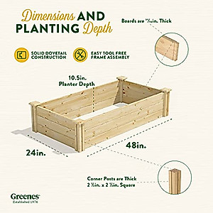 Greenes Fence Original Pine Raised Garden Bed, 2' x 4' x 10.5" - Made in USA with American Pine