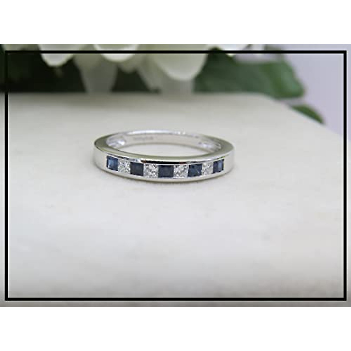 Dazzlingrock Collection Princess Blue Sapphire Stackable Wedding Band (0.30 ctw) in 10K White Gold Size 7