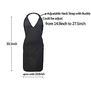 losofar Unisex Black Kitchen Chef V-neck Apron Adjustable Neck Straps Durable BBQ Cooking Works Aprons with Pockets (black)