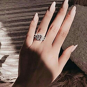 Gixaxak Princess Cut Cubic Zirconia Ring 925 Sterling Silver Engagement Wedding Ring with Emerald Cut Cubic Zirconia Simulated Diamond Wedding Engagement Ring 7