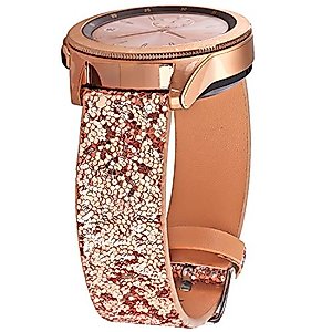 Greaciary Glitter Band Compatible with Samsung Galaxy Watch 3 41mm/Galaxy Watch 42mm,Active 40mm/Active 2 44m Sparkle Bling Leather Strap Wristband for Galaxy 20mm Smartwatch Women Girls Rose Gold