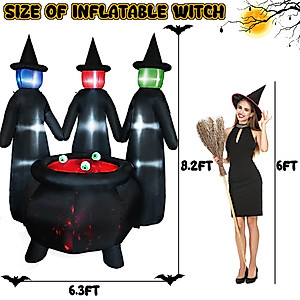 Halloween Decorations Inflatables Outdoor, 8.2FT Inflatable Halloween Three Witch Around Cauldron with Flame Light Halloween Blow Up Yard Decorations with Built-in LED for Outdoor Yard Patio Lawn
