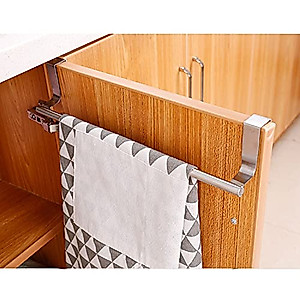 Stainless Steel Kitchen Towel Holder, Cupboard Door Towel Rack Bar Holders for Kitchen Cabinet Towel Rag Rack Over Door Towel Bar Hanger, Silver (14 inch)
