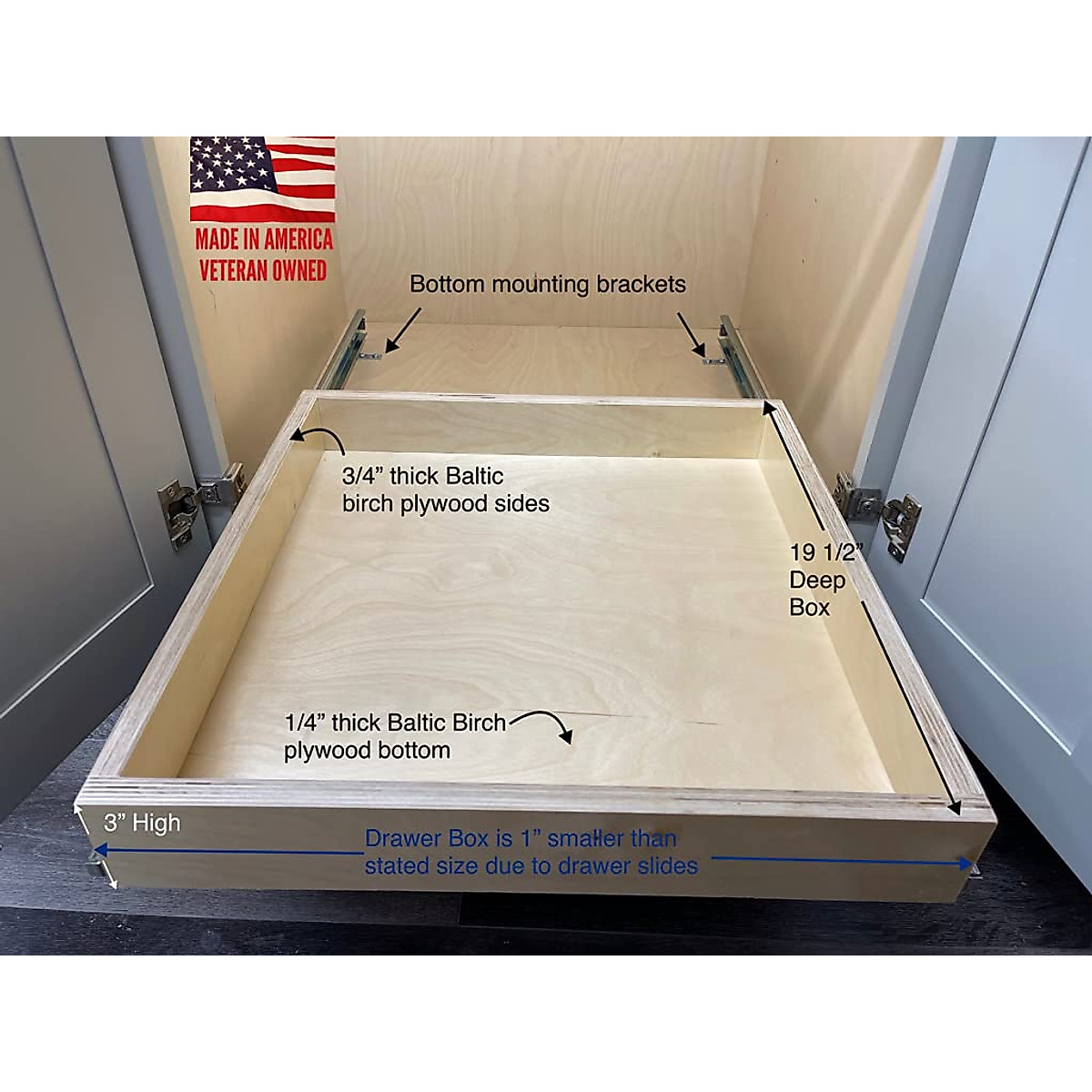 Sublime Design | Bottom Mount | Pull Out Tray | Baltic Birch Drawer for Kitchen Cabinets | Slide Out Shelves | Roll Out Cabinet Organizer (23" Wide)