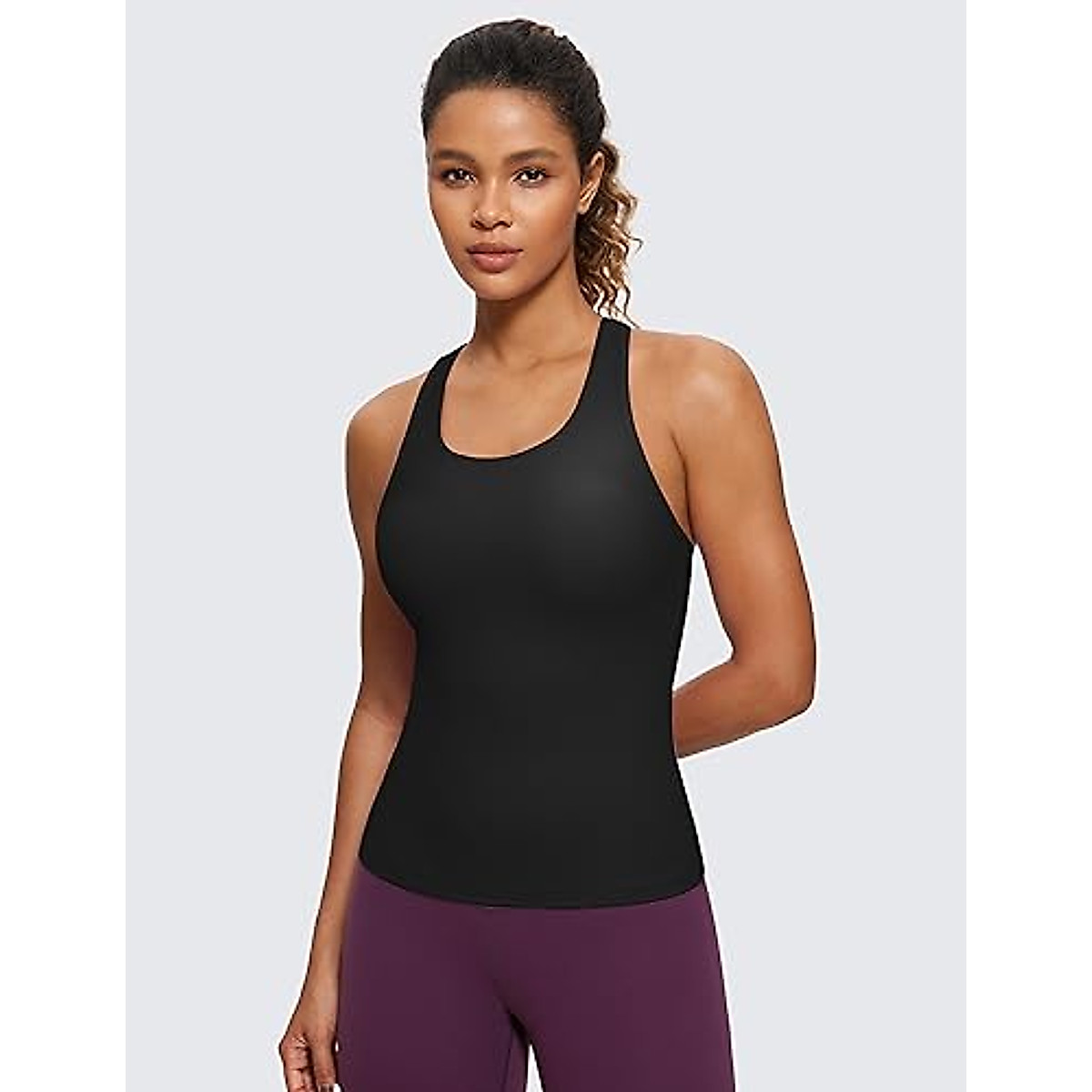 CRZ YOGA Butterluxe Workout Tank Tops for Women Built in Shelf Bras Padded - Racerback Athletic Spandex Yoga Camisole Black Small
