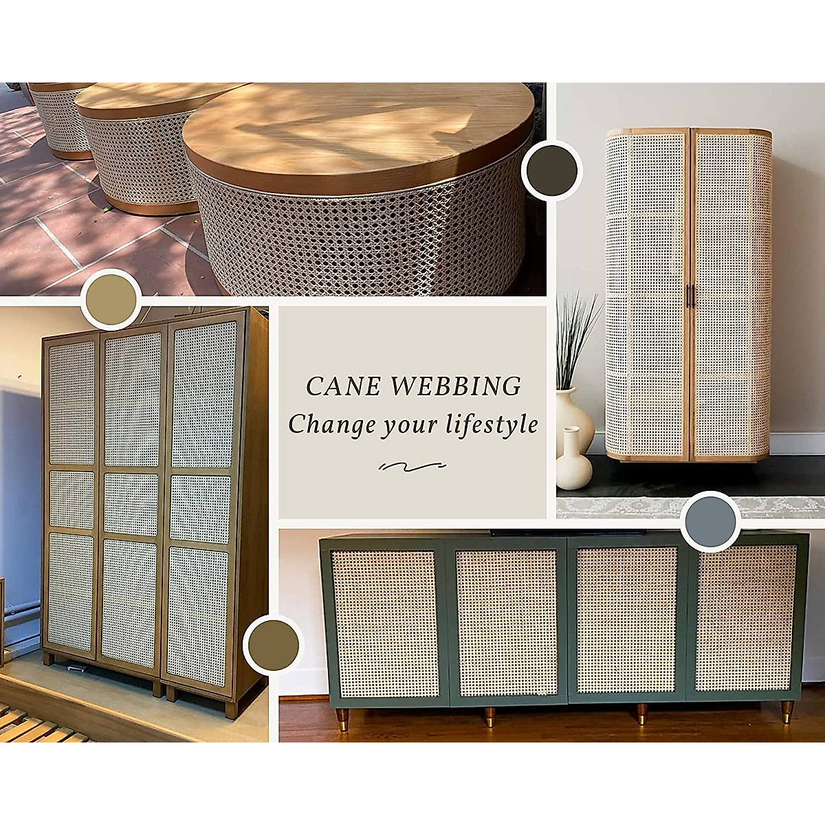 CLAYNIX 14" Width Cane Webbing, Natural Rattan Webbing for Caning Projects - Rattan Cane Webbing Roll - Net Open Weave Wicker Cane Webbing Material for Cabinet, Door (2 Ft Length)