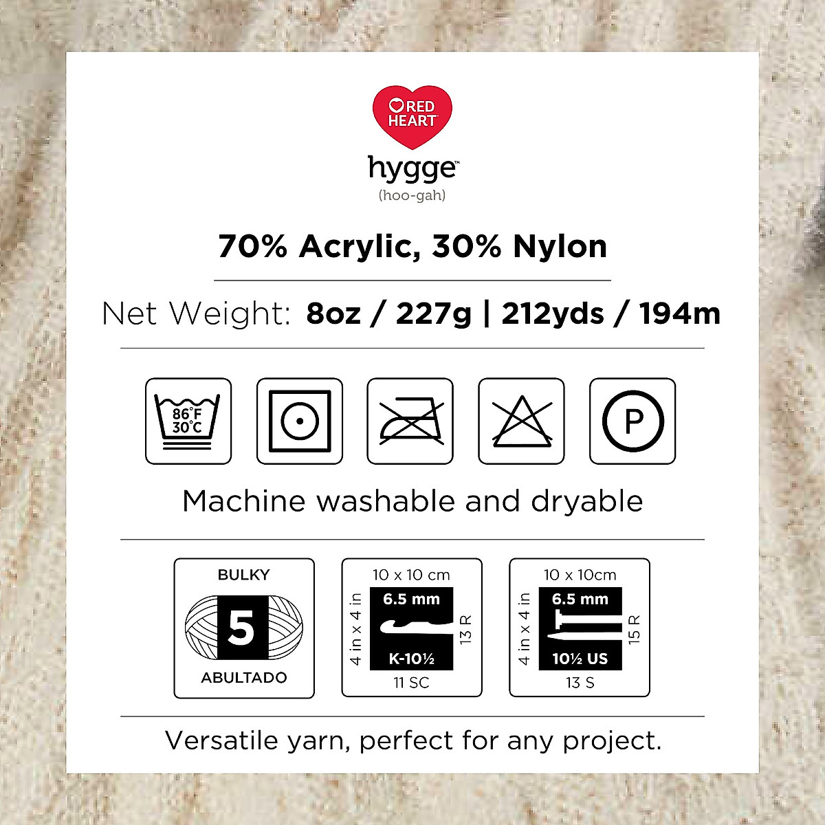 Red Heart Hygge Yarn, 3 Pack (8 Ounce), Pearl 3 Count