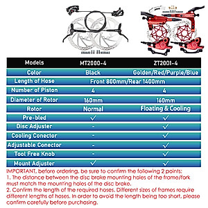 JFOYH 4-Piston MTB Hydraulic Brake Set with 160mm Floating Disc Rotors, Front and Rear Hydraulic Disc Brake Kit For MTB(Pre-bled, Left-Front/Right-Rear)