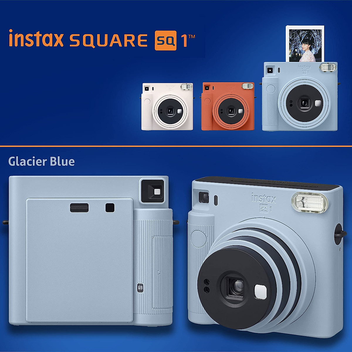 Fujifilm Instax Square SQ1 Glacier Blue Instant Camera + Fuji Instax Square Instant Film + Accessory Bundle