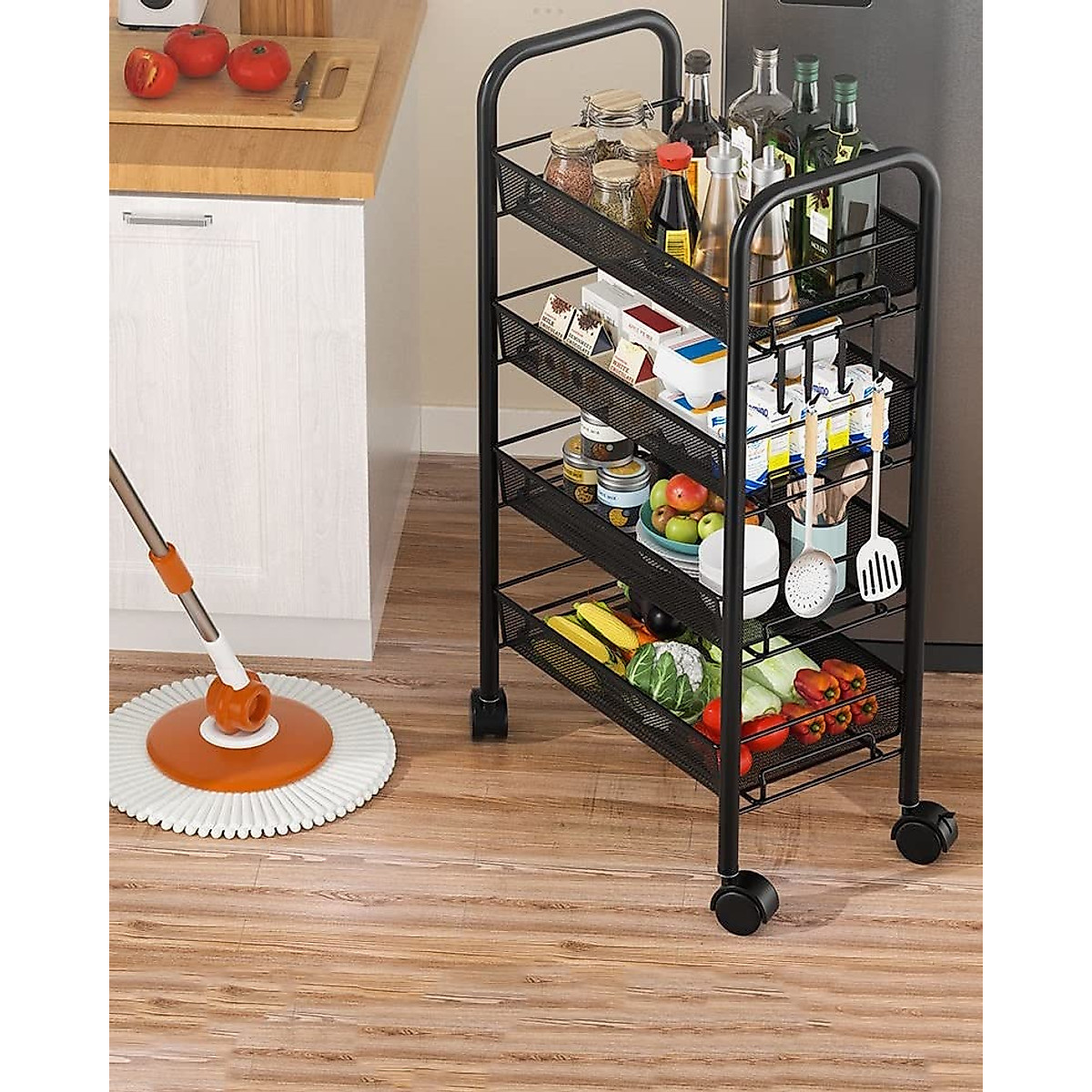 QUANJJ Kitchen Rack Storage Rack Bathroom Bedroom Storage Movable Trolley Storage Rack