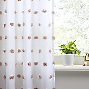 Intelligent Design Sophie Sheer Single Window Curtain Panel Clipped Pompom Embelished Privacy Drape with Rod Pocket for Bedroom, Livingroom, 50" x 84", Blush