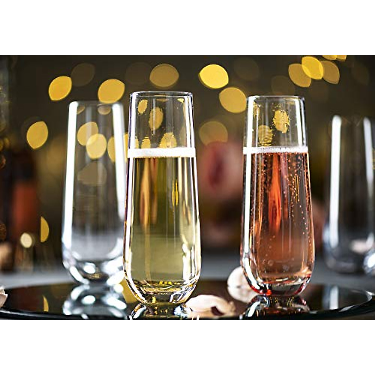 KooK Stemless Glass Champagne Flutes, Cocktail Cups for Rose, Prosecco, Mimosa, Great for Weddings and Parties, Dishwasher Safe, 9.4 oz, Set of 8