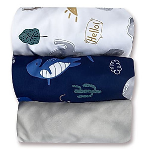 JAROSY Ultra Soft Baby Bassinet Sheets 3 Pack, Silky Skin-Friendly Cradle Sheets for Boys, 5'' Deep Pocket Fit Various Shaped Cradle and Bassinet Mattress, Dinosuars & Elephant & Grey