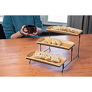 Nature's Kitchen Bamboo Wood Serving Tray Set for Dessert Coffee Appetizers, 3 Pack of 12 x 5.75 Inch Serving Platters