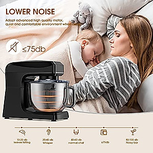 Panti Stand Mixer, 8.5 Qt. 660W 6+P Speed Kitchen Aid with Dough Hooks, Whisk, Beater and Suction Cup Bottom Splash Guard Attachments for Baking Bread, Cookie, Kneading, Dishwasher Safe, Black