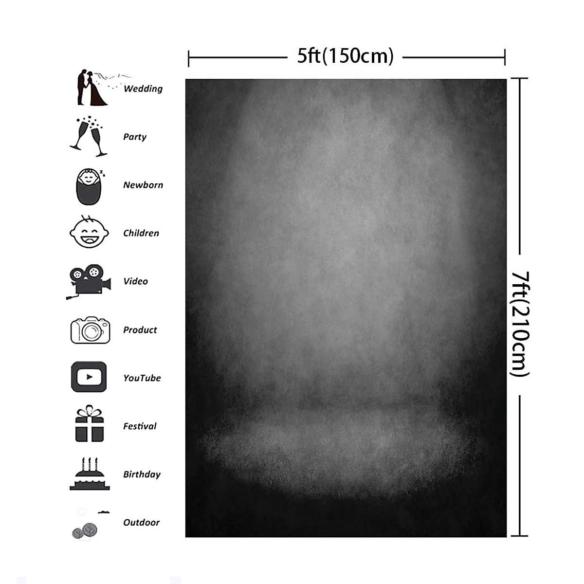 BINQOO 5x7ft Abstract Portrait Black Gray Photography Backdrop Professional Head Shots Adults Kids Girls Solid Color Backdrop School Student Old Master Photo Studio Props