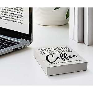 Dinosaurs Never Had Coffee Wood Box Sign Desk Decor,Funny Coffee Wooden Block Sign Decorations for Home Kitchen Office Cafe Coffee Bar Man Cave Wall Tabletop Shelf Decor