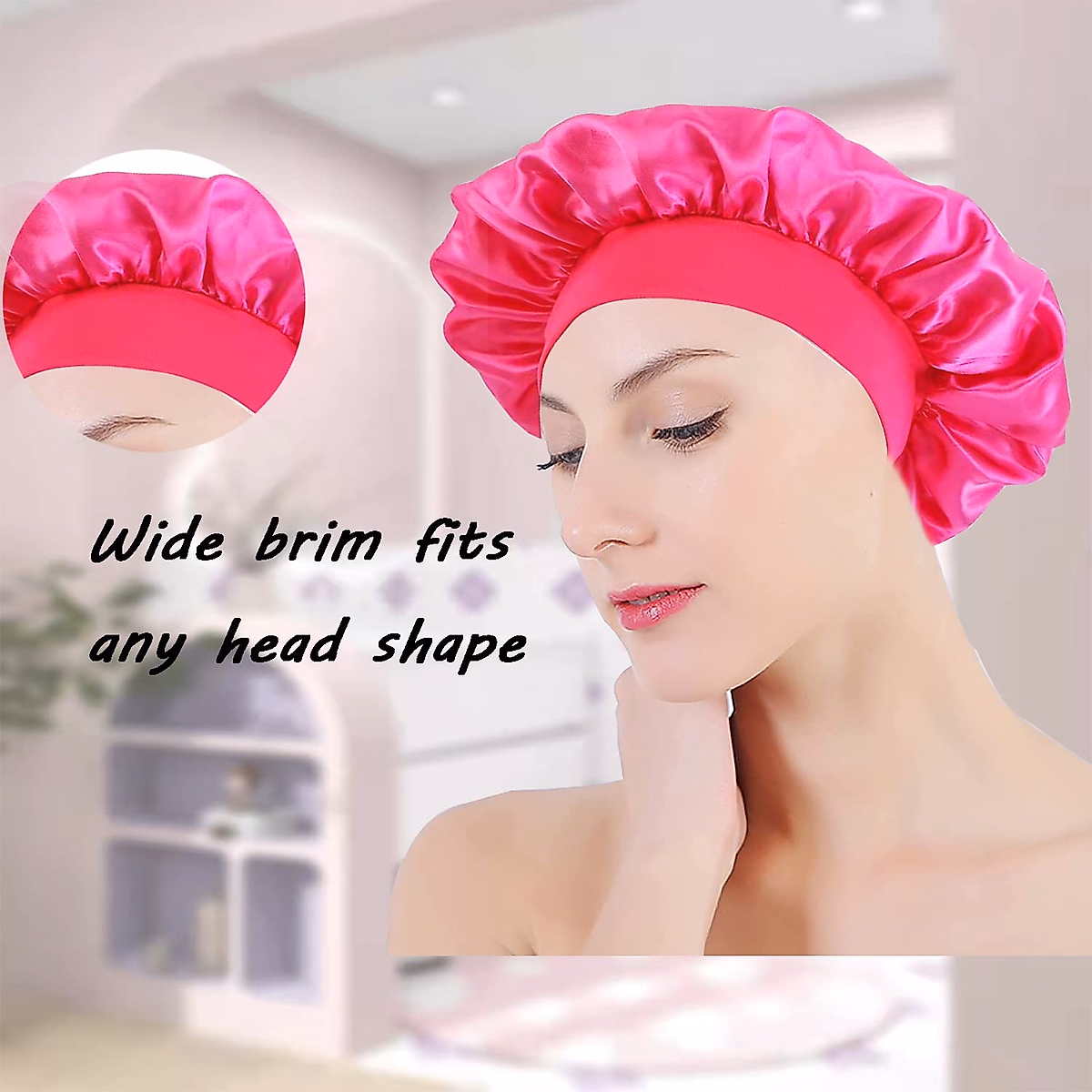 Hair Bonnets for Curly Hair and Sleeping for Women, Satin Sleep Cap, Silk Bonnet with Elastic Soft Band Big Bonnet (4 Pcs).