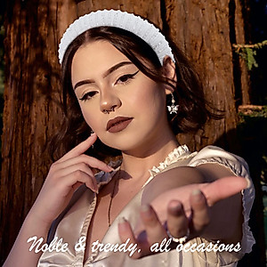 Wecoe White Headband Rhinestone Headband Women Fashion Fancy Bling Sparkle Crystal Beaded Headband Diamond Padded Headband Cute Hair Bands Birthday Wedding Holiday Hair Accessories For Women Girls