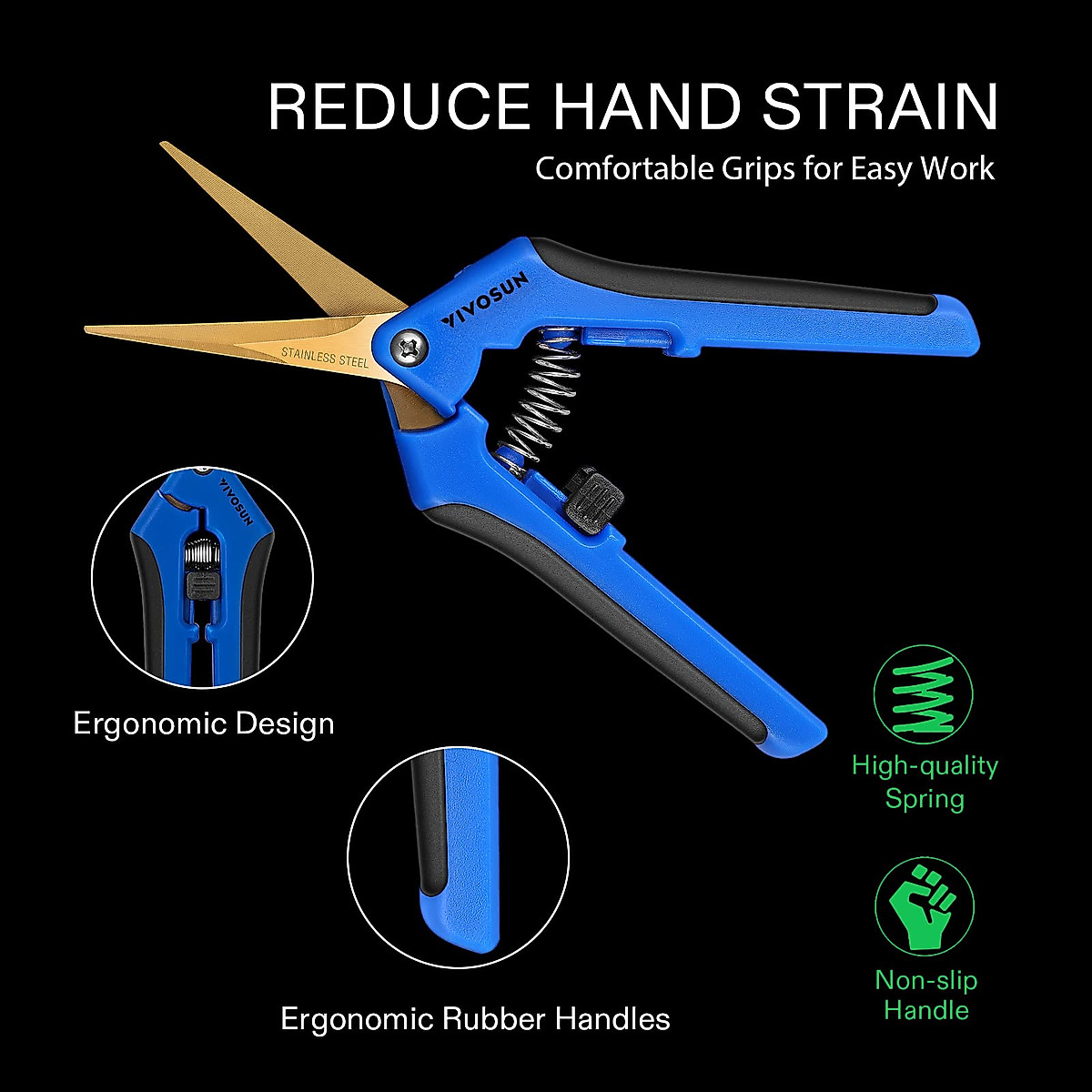 VIVOSUN 2-Pack Curved Gardening Scissors 6.5 Inch Hand Pruner Shear with Titanium Coated Precision Blades