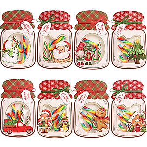 Giiffu 48 Pack Christmas Cards for Kids, Mason Jar Merry Christmas Greeting Cards, DIY Funny Christmas Gifts for School Classroom Exchange Xmas Party Favors(Candy Not Included)