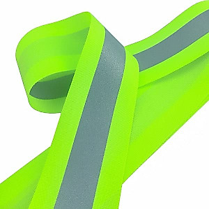Sew on High Visibility Hi Vis Retro Reflective Fabric Tape (2" x 5 yds, Lime/Silver)