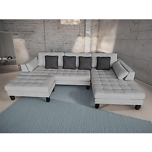 Stendmar 3pc 120" Contemporary Grey Microfiber Sofa Couch Sectional Sofa Chaise Ottoman S168RG