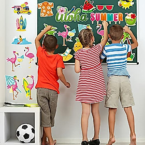 ADXCO 72 Pieces Summer Bulletin Board Decorations Tropical Cutouts Paper Flamingo Pineapple Cutouts Hawaiian School Bulletin Board Set for Classroom Party Supplies
