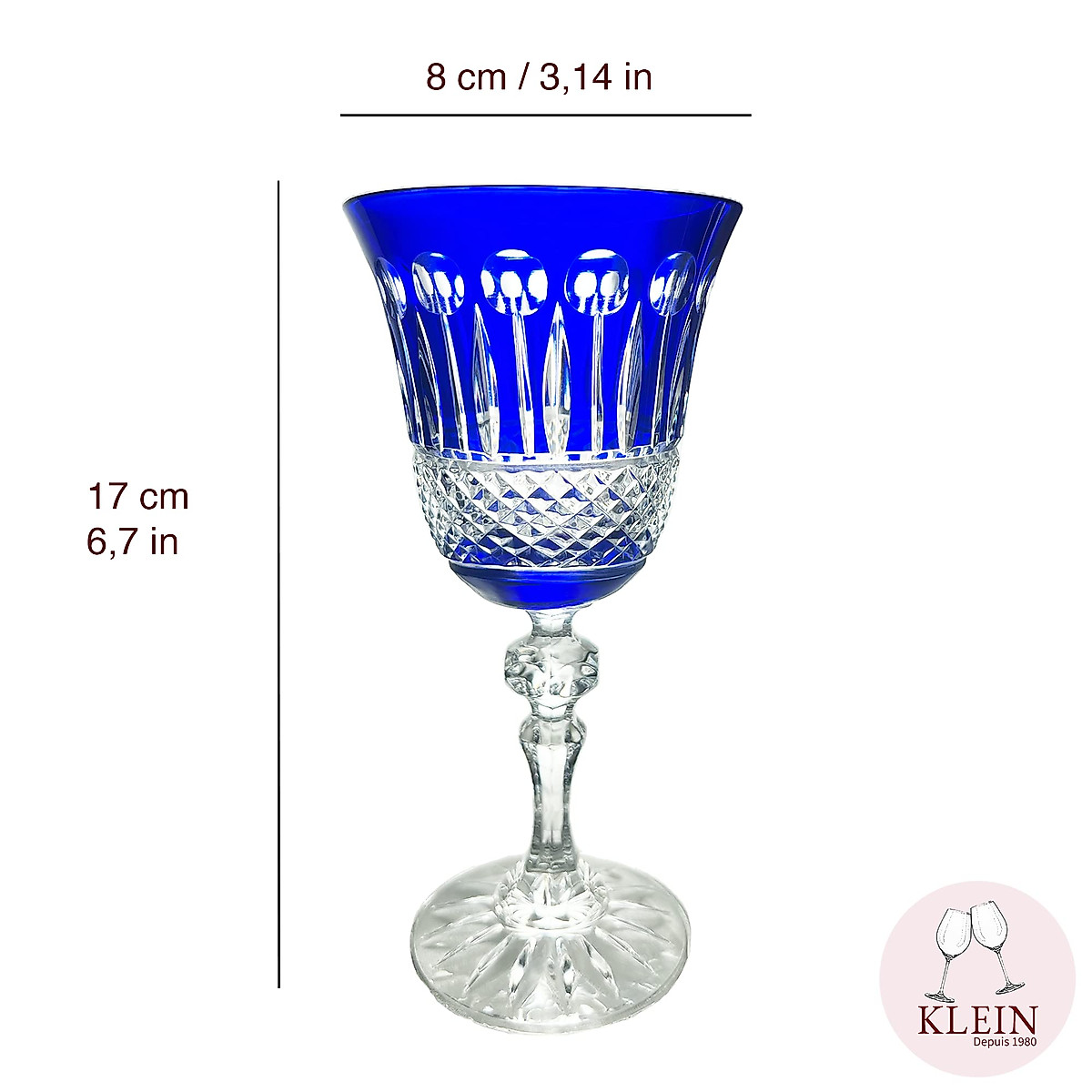 6 Red White Wine And Water Crystal Glasses - 6 Colors Assortments - Roemer Service Diamant(5,7 fl oz) - Klein House - Company : Artisan du Cristal - Gift Set - Stamped : Klein 54120 Baccarat France
