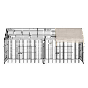 PawHut 7.2' Small Animal Playpen with Cover, Multifunctional Metal Pet Exercise Pen Large Metal Chicken Coop, Outdoor Bunny Pen, Easy to Store & Set-up, Beige