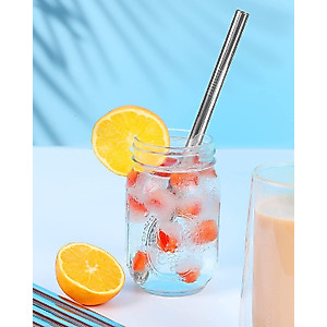 Vannise Jumbo Smoothie Straws Stainless Steel, Set of 7 Metal Milkshake Straws 0.4" Wide 10.5" Long Straws, Long Lasting & Food Grade, Metal Straws Reusable for Smoothie, Milkshake, Beverage