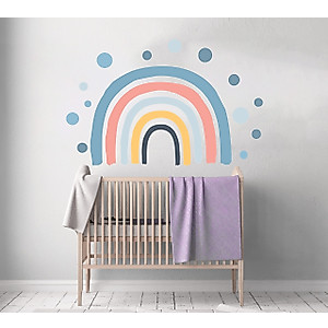 HELIYY Rainbow Wall Decals, Large Boho Rainbow Wall Stickers Boys Kids Bedroom Decor Wallpaper with Polka Dot, Self Adhesive Colorful Wall Sticker