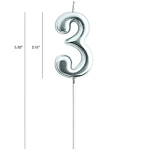 eusbon 3rd Birthday Candle, 2.76” Big Size Number Candle for Cake Decoration, Birthday Party, Wedding Anniversary, Silver (Number 3)