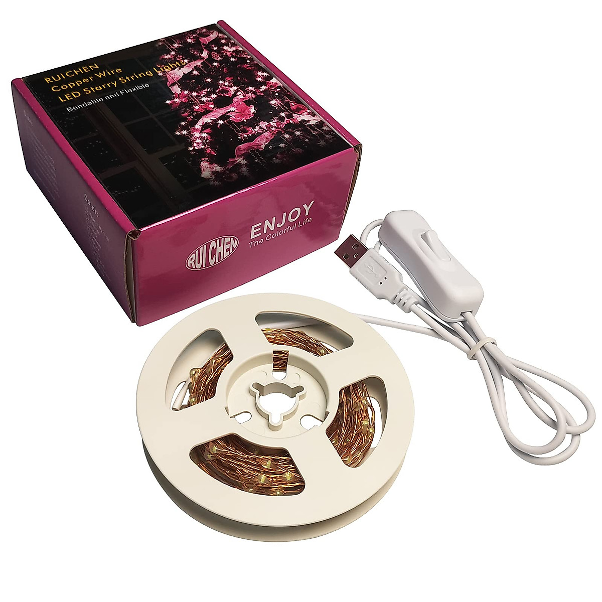 RUICHEN USB Fairy Lights 20 Ft 120 LED String Lights with On/Off Switch, Waterproof Copper Wire Lights for Bedroom Wall Ceiling Wreath Christmas Easter Valentines Day Wedding Party (Pink)