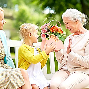 8 Pieces Wedding Portable Gift Bag Bouquet Wrapping Paper Bag Waterproof Flower Boxes for Arrangements with Handle Empty Florist Packaging Floral Gift Bag for Birthday Graduation Mother's Day (Pink)