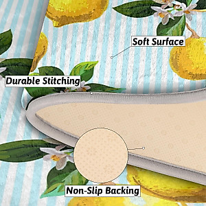 Lemon Tree Stripe Oval Rug Small Rugs for Bedroom Aesthetic Bedside Bedroom Rug Soft Shag Runner Carpet Modern Fluffy Nursery Area Rugs Home Decor 1.64 x 4 Feet