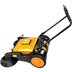 Industrial Floor Sweeper with Triple Brooms, 38 inch Outdoor and Indoor Hand Push Floor Sweeper, 38,000 Square feet per Hour, 12 gal Waste Container