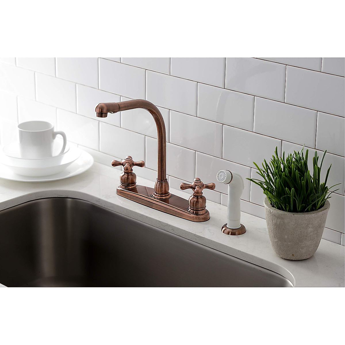 Kingston Brass KB716AX Victorian 8" Centerset Kitchen Faucet, Antique Copper