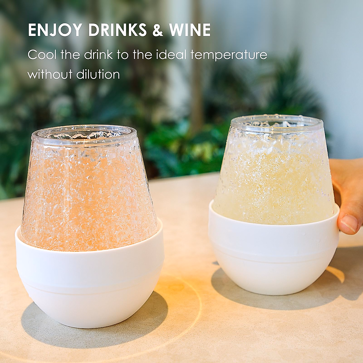 Freeze Wine Cooling Cup Set: Set of 2 Chiller Mug Red and White Wine Glasses with Frozen Gel - Plastic Shatter Resistant Double Wall Insulated Cooler Cups 10 oz