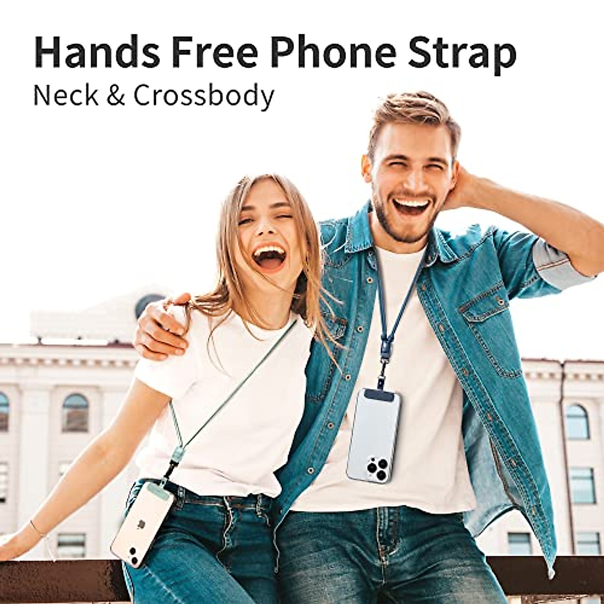 EKAX Adjustable Nylon Strap with PU Leather Clip, Universal Cell Phone Lanyard, Neck Hanging & Crossbody Strap, for Most Smartphone Cases, Keys & Work Permit, Easy Clip On & Off (Pink)