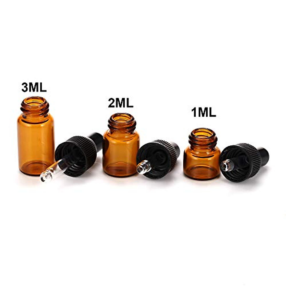 Elfenstall - 25pcs 3ml Mini Amber Glass Bottle Sample Vial Small Essential Oil Bottle with Glass Eye Dropper For Portable Travel Party Makeup tool + 2pcs 1ml Dropper