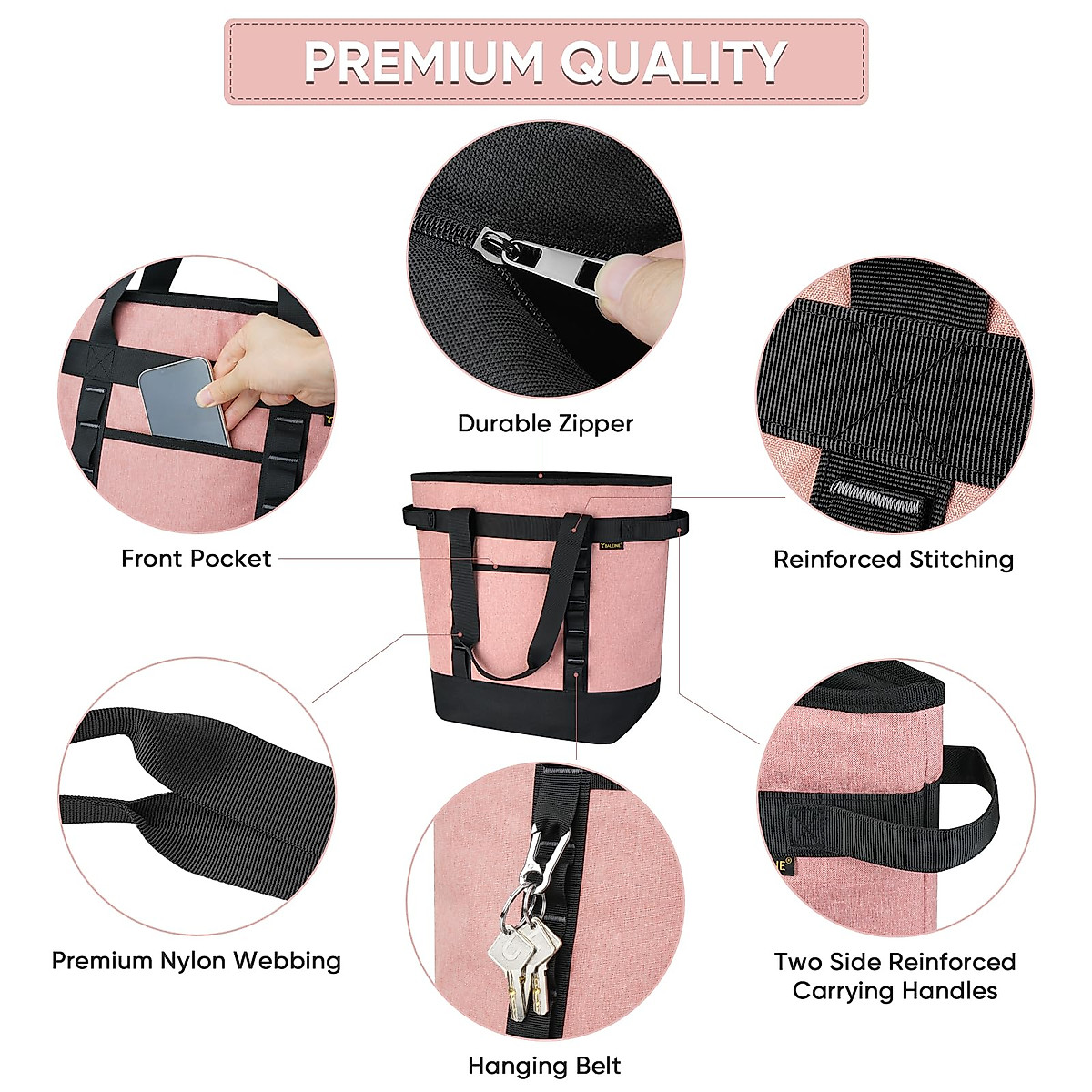 BALEINE Large 45-Can Cooler Bags Insulated, PEVA Soft Cooler Tote Bag, Insulated Grocery Bags with Zippered Top (10.5 Gallon, Grey)