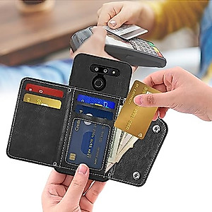 Asuwish Phone Case for LG G8 ThinQ Wallet Cover with Screen Protector and Credit Card Holder Crossbody Strap Stand Leather Cell Accessories LGG8 Thin Q G 8 LG8 G8thinq LGG8thinq 8G Women Girls Black