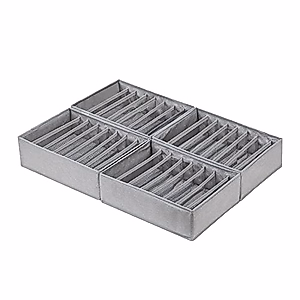 Qozary 4 Pack Drawer Organizers for Clothing, 8 Grids Foldable Closet Organizers and Storage Bins for Bedroom, Dresser Organizer Boxes for Thin T-shirts, Tank Tops, Camisoles, Tights, Leggings