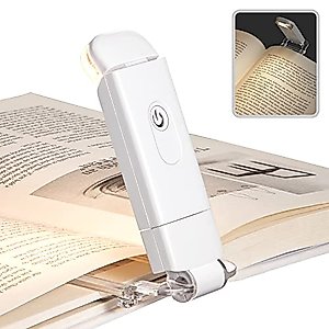 DEWENWILS USB Rechargeable Book Reading Light, Warm White, Brightness Adjustable for Eye-Protection, LED Clip on Book Lights, Portable Bookmark Light for Reading in Bed, Car (White)